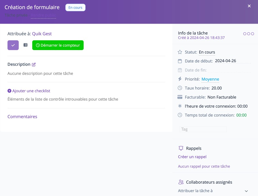 Créer une nouvelle tâche - Quik Gest